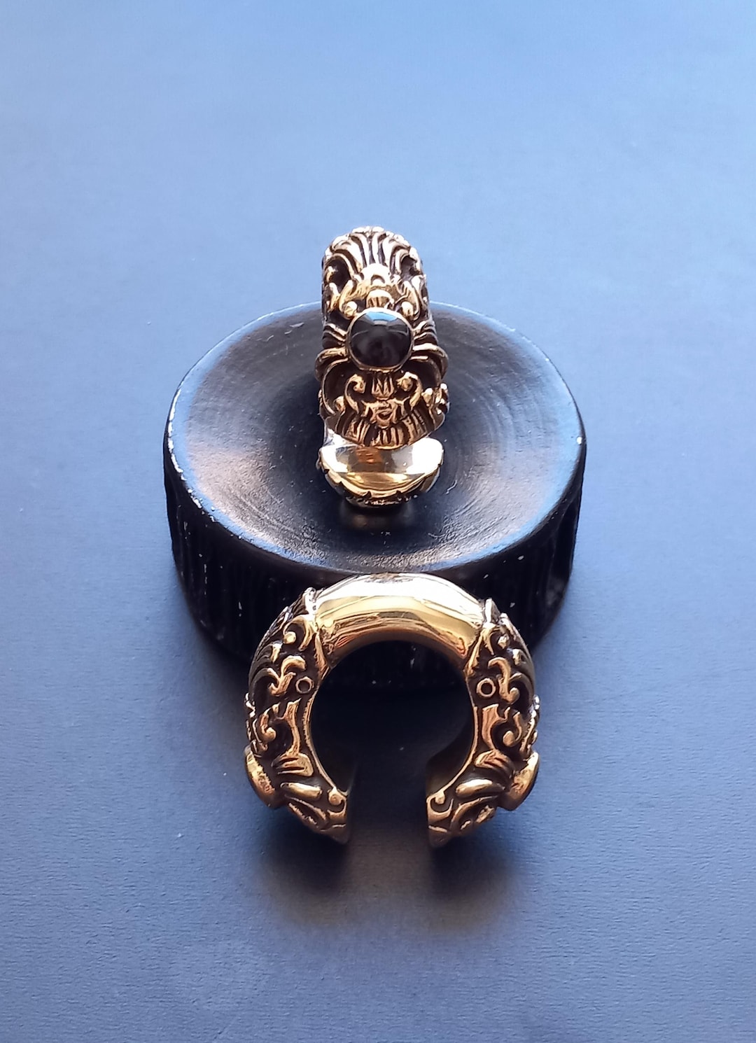 Ornamental Brass Ear Weights With Onyx- 6mm- 2ga- Body Modification ...