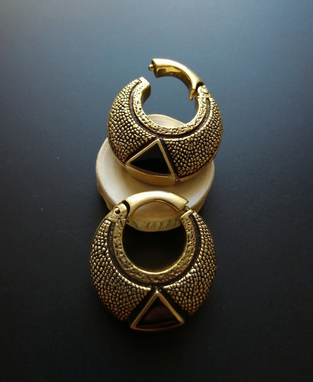 Massive Industrial Brass Ear Weights With Onyx- 6mm- 2ga- Unisex- Alt ...