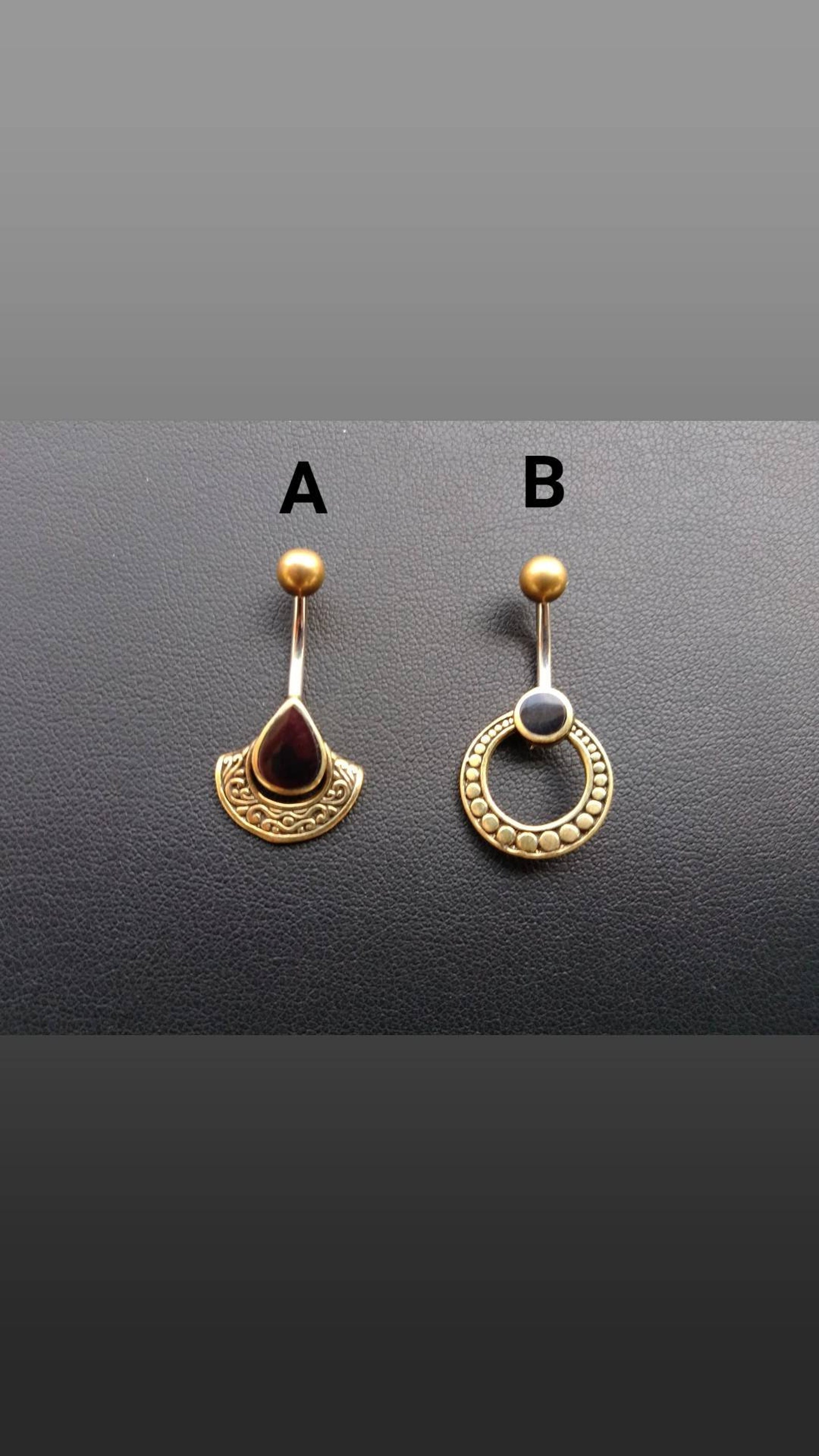 Tribal Ethnic Belly Piercing in Brass with Onyx Stone Gypsy | Etsy