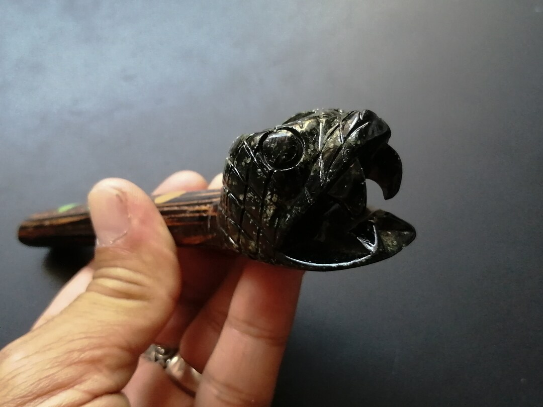 Snake Ceremonial Pipe- Serpentine Stone- Chonta Wood- Organic Jewelry ...
