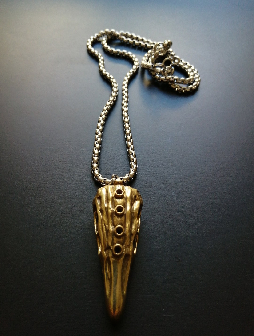 Steampunk Brass Raven Skull Chain Necklace Unisex Body Jewelry ...
