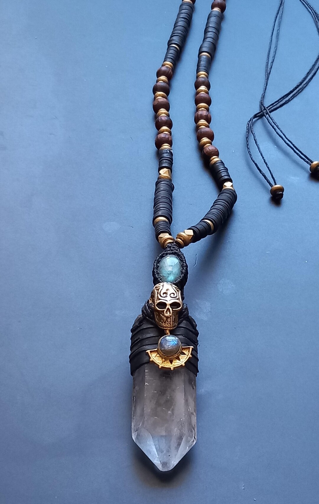 Neotribal Skull Crystal Quartz Necklace With Double Blue Fire ...