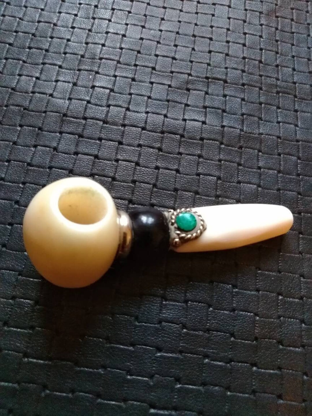 Amazonian Tagua Seed Cow Bone Pipe, Chrysocolla Stone, Shaman Ritual ...