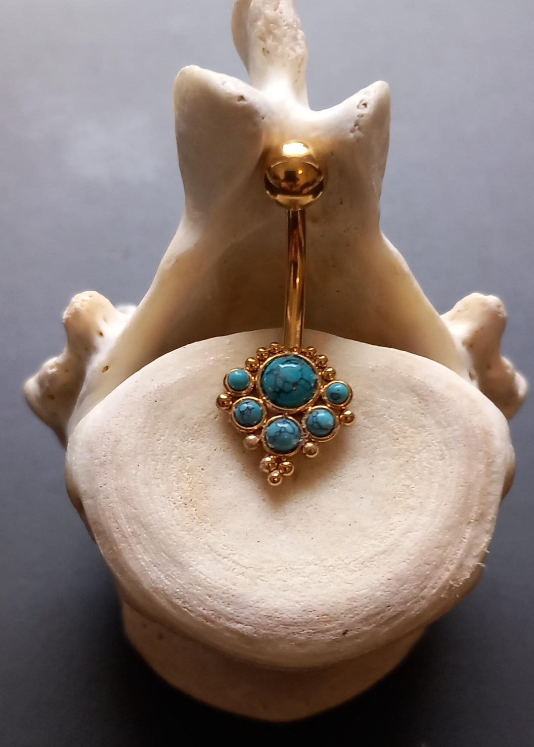 Tribal Fusion 316l Pvd Gold Navel Piercing With 6 Turquoise Stone ...