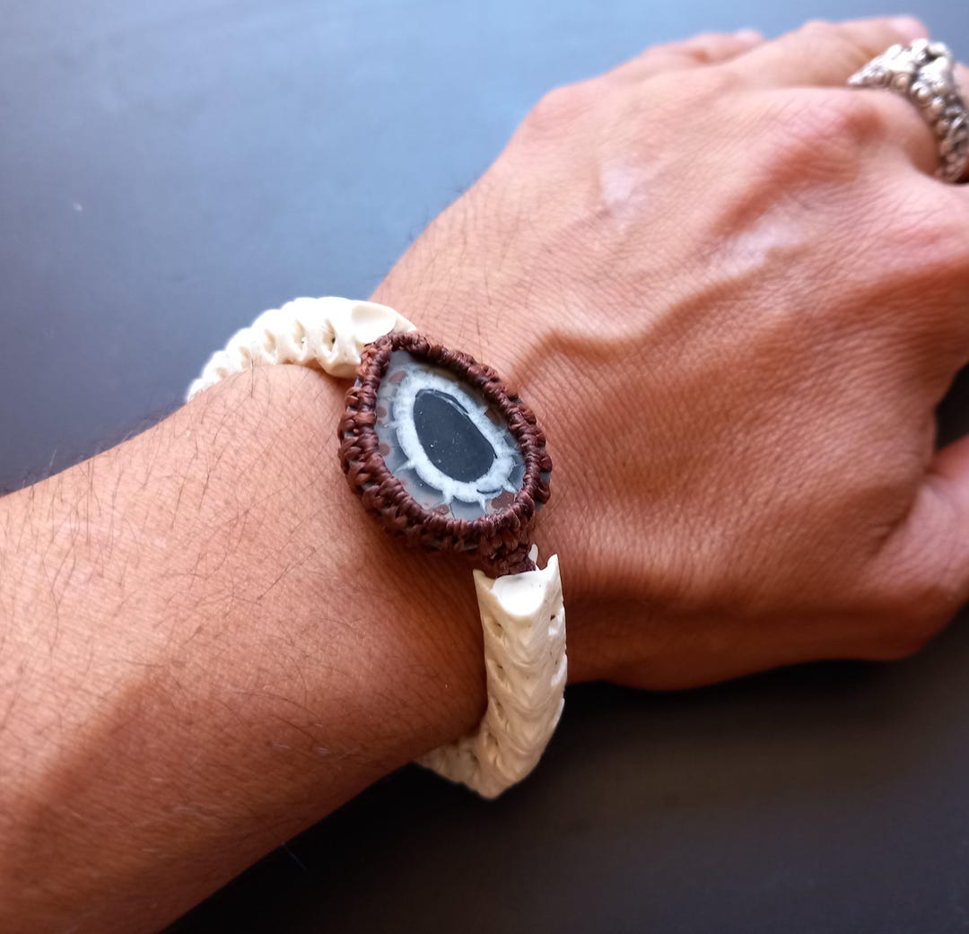 Snake Vertebrae Bone Bracelet With Beautiful Septaria Fossil ...