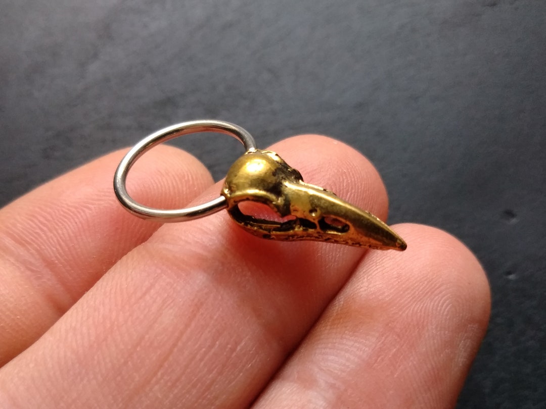 Raven Skull Piercing, 1.2mm, 1.6mm, Steel 316L, Brass, Crow Skull ...