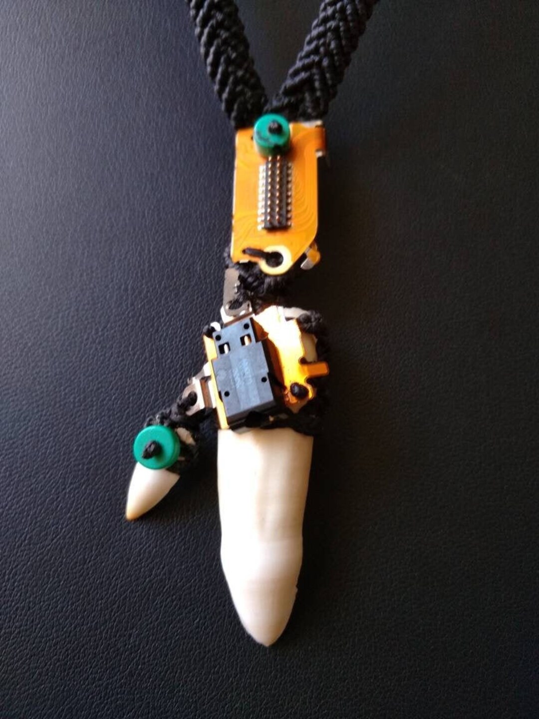 Cyberpunk Double Alligator Teeth Necklace- Turquoise Stone- Microchip ...