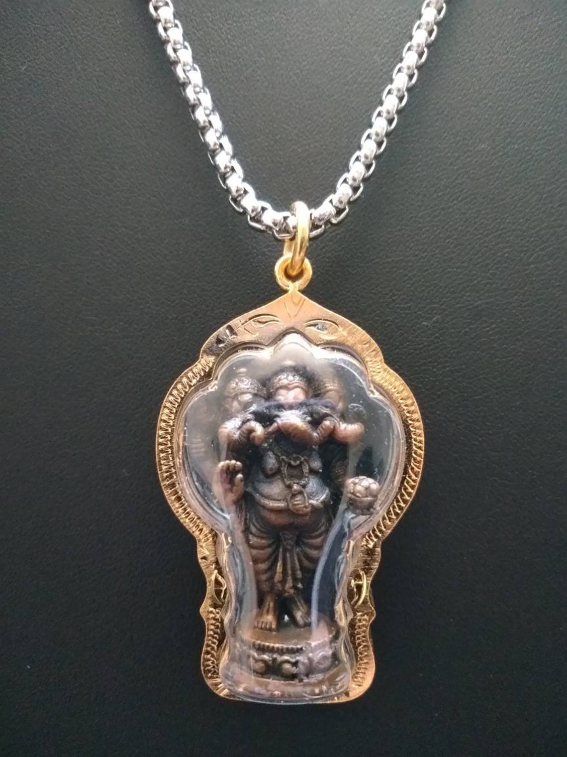 Ganesha 3 Heads Amulet Chain Necklace Lord Ganesh God of | Etsy