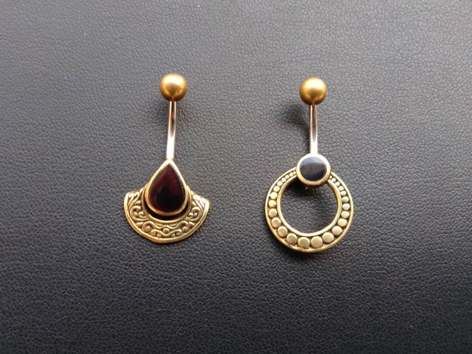 Tribal Ethnic Belly Piercing in Brass with Onyx Stone Gypsy - Etsy France