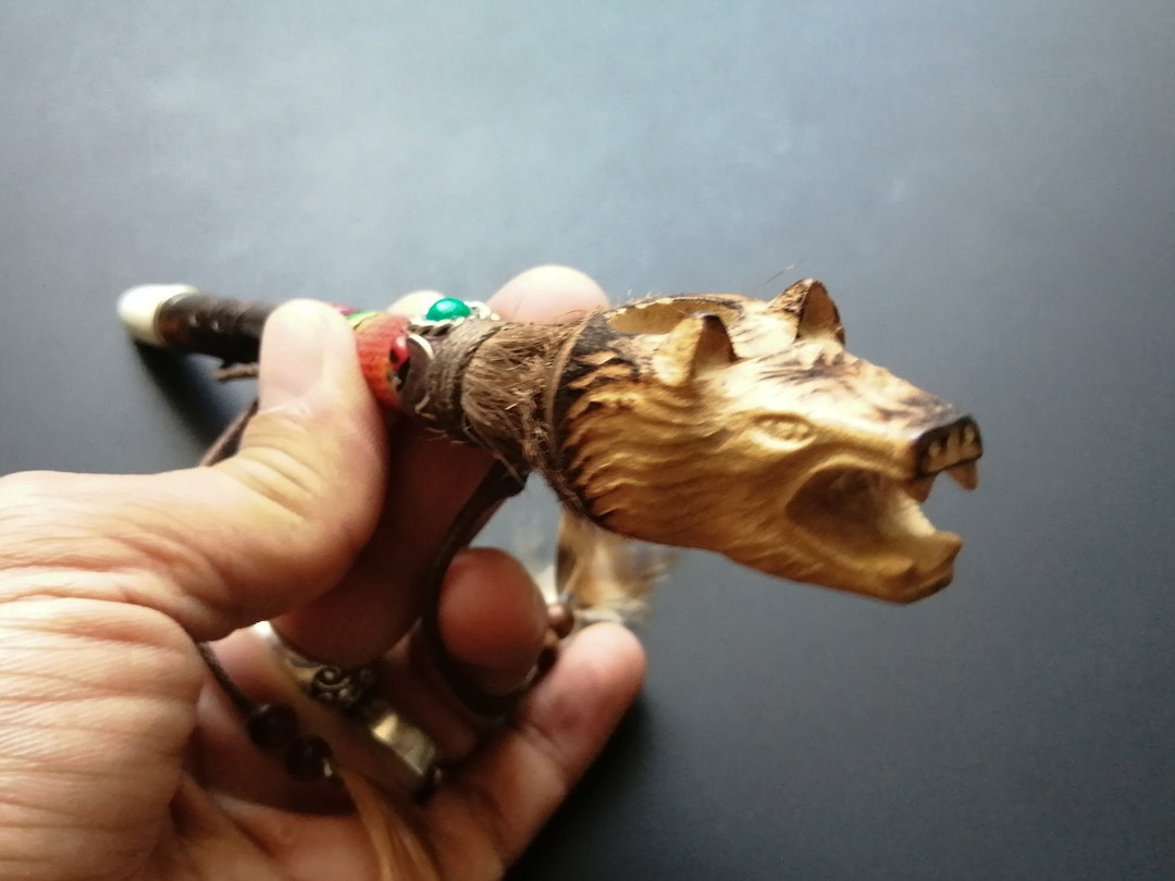 Carved Wolf Ceremonial Pipe- Aguayo- Cow Bone- Organic Jewelry ...