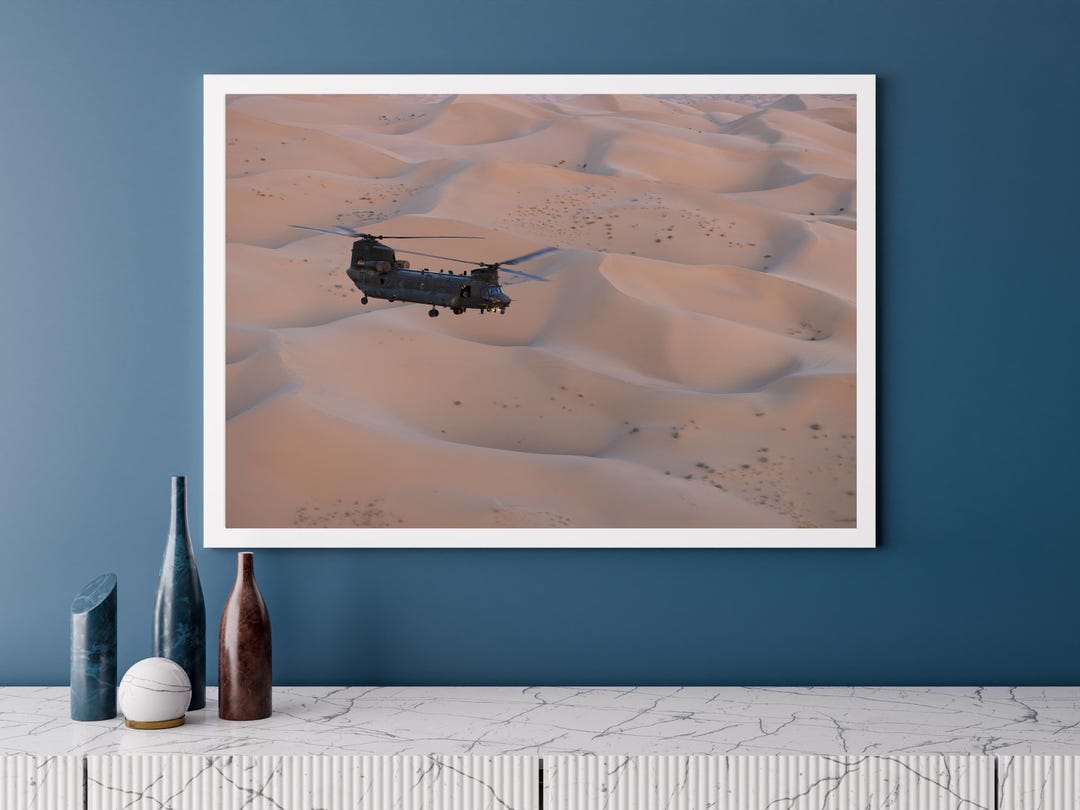 RAF Chinook Over Sand Dunes | Photo Print | Military | Helicopters ...