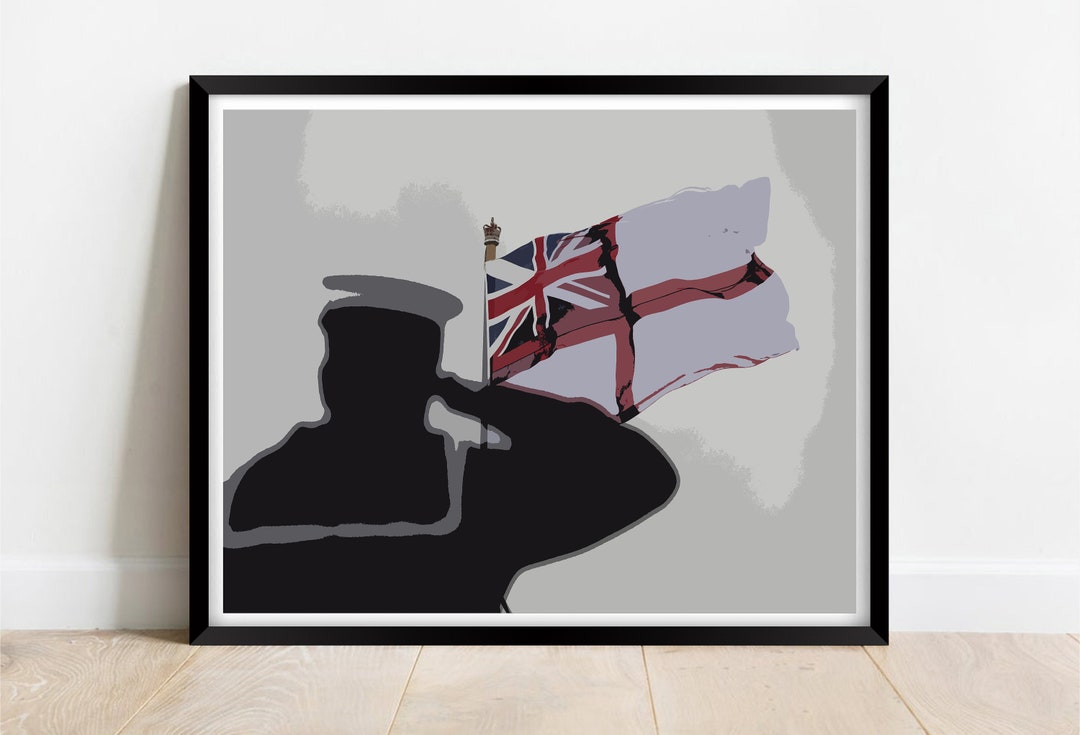 A Royal Navy Sailor Saluting a White Ensign Military Digital Artwork ...