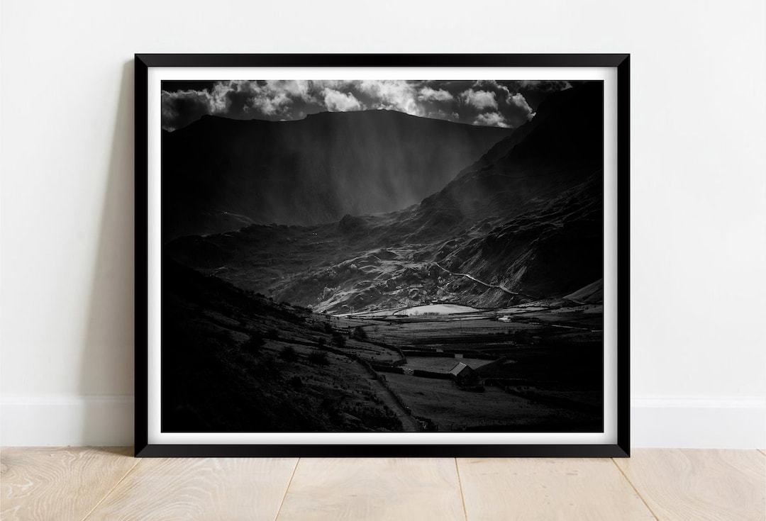 Rain Over Snowdonia Eryri Valley Black and White Limited Edition Print ...
