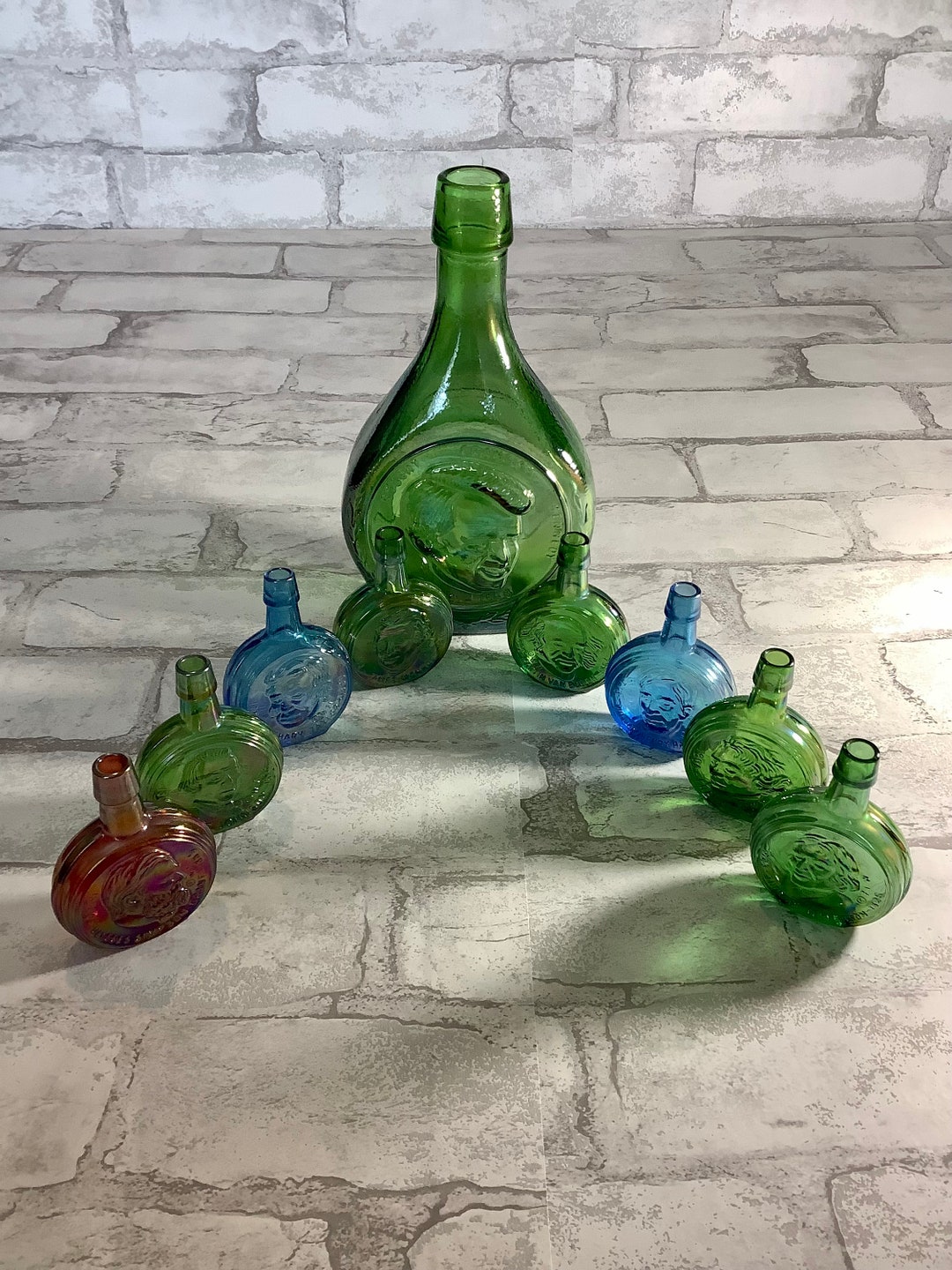 VTG Wheaton Presidential Series Carnival Glass Bottle & Mini 9pc Set - Etsy