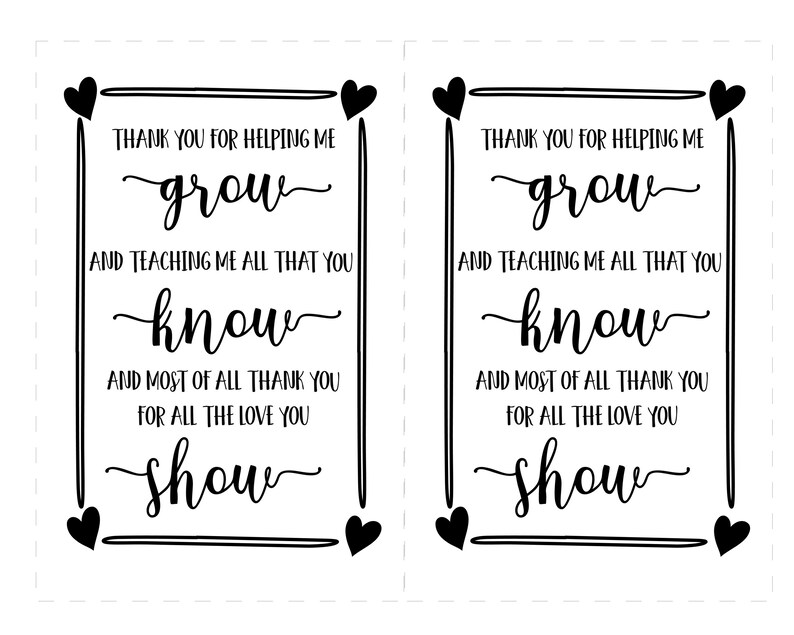Instant Download/printable -thank You for Helping Me Grow Printable ...