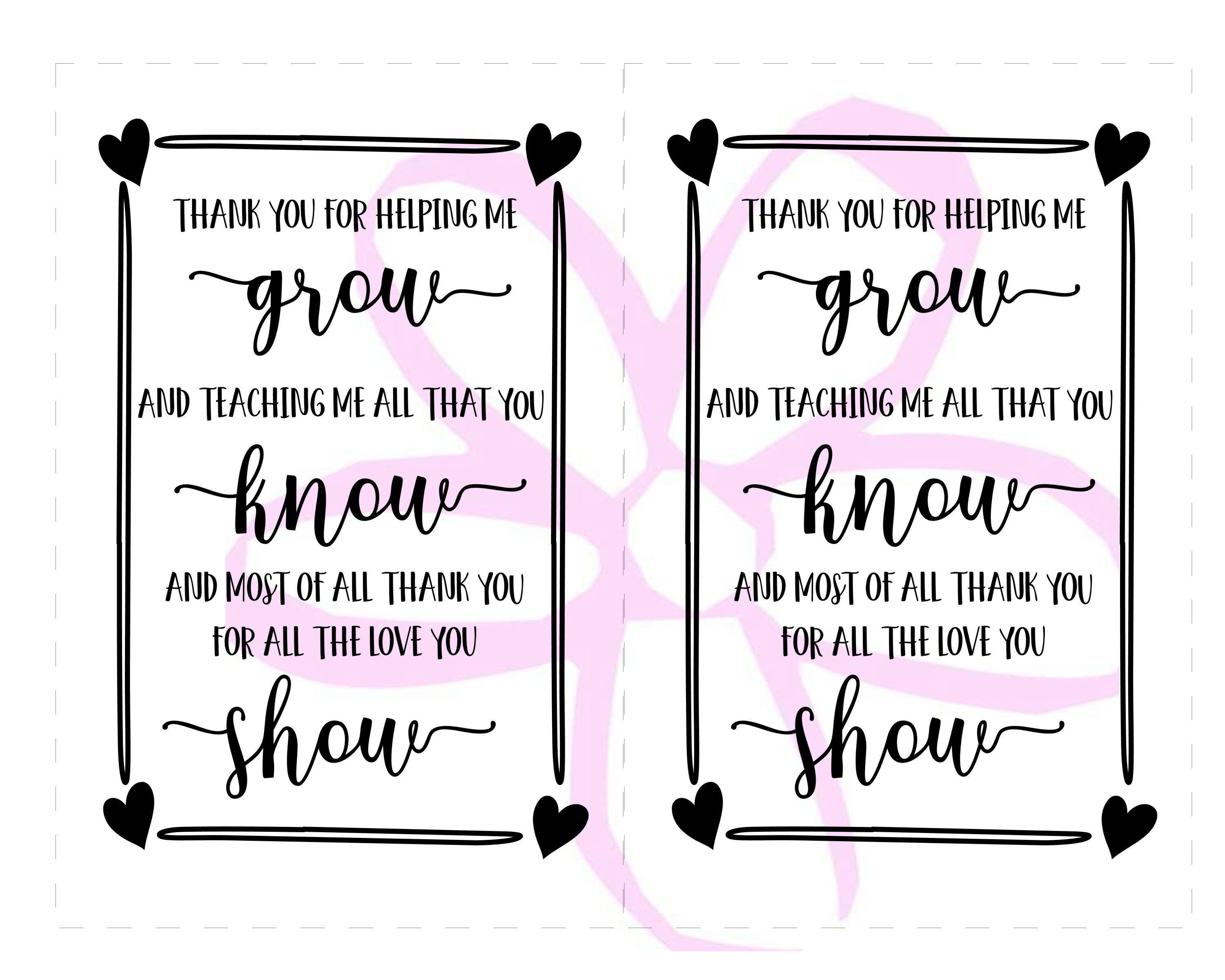 Instant Download/printable -thank You for Helping Me Grow Printable ...