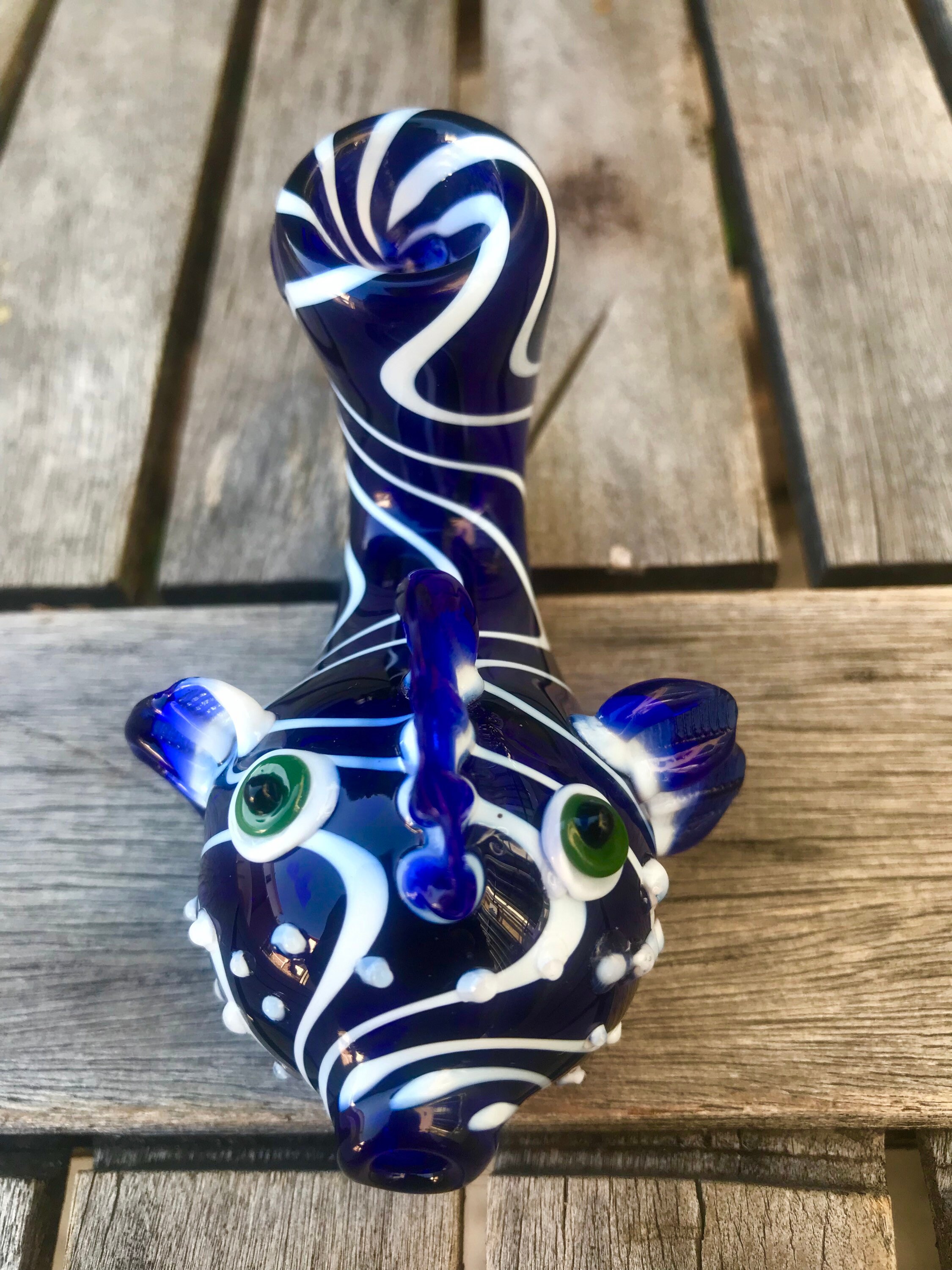 Fish Shaped Glass Hand Pipe Blue color with Colored Stripes | Etsy