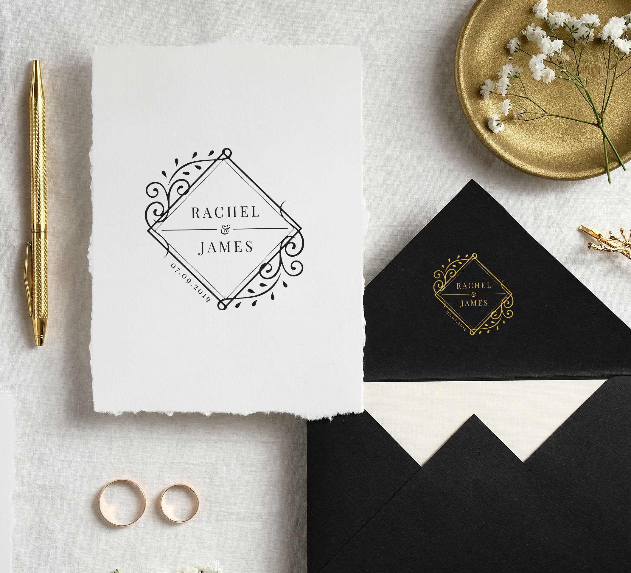 Paper Invitations Personalised Wedding Logo Emblem and Monogram Rachel ...