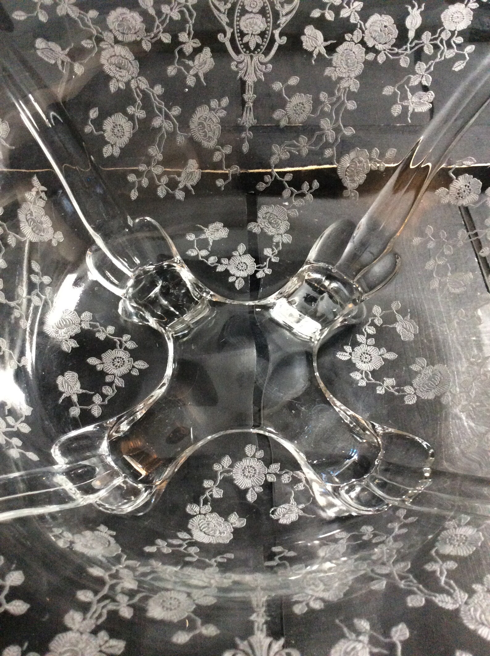 Vintage Cambridge Rose Point Clear Flared 4 Toed 12 Bowl - Etsy