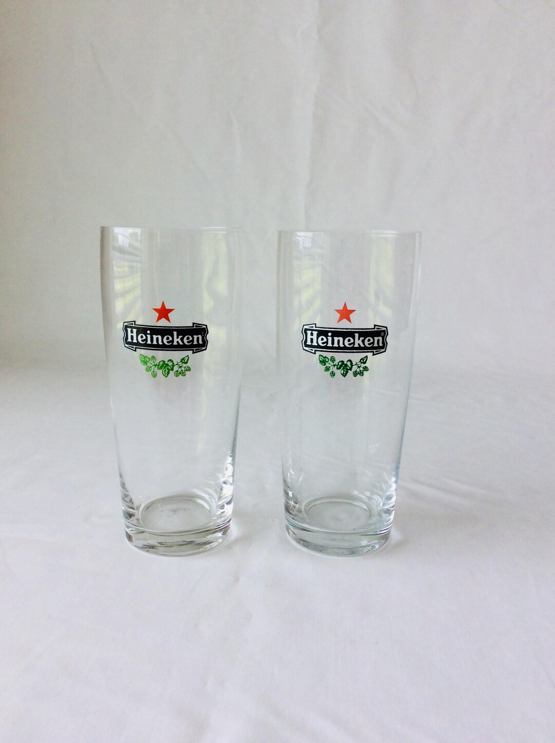 Heineken Pilsner Glass Set of 2 Holds 8 Ounces Red Star Hops Design ...