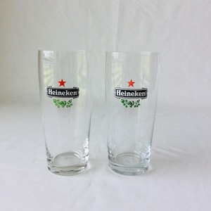 Heineken Pilsner Glass Set of 2 Holds 8 Ounces Red Star Hops Design ...