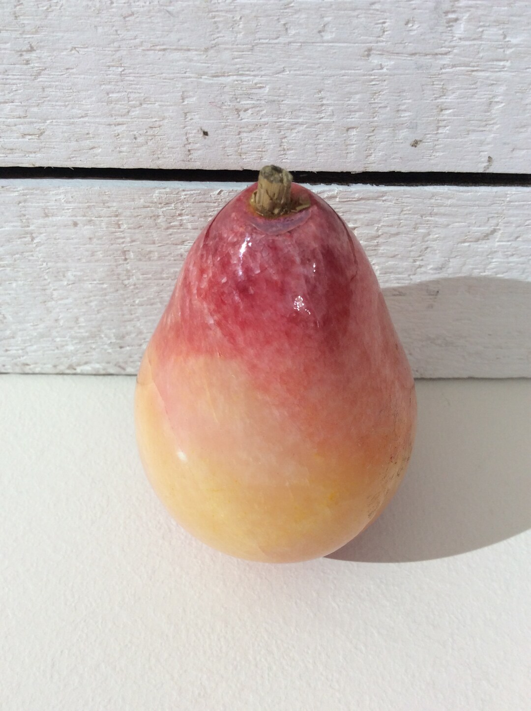 Vintage Polished Stone Marble Alabaster Carved Pear MCM Mid Century ...