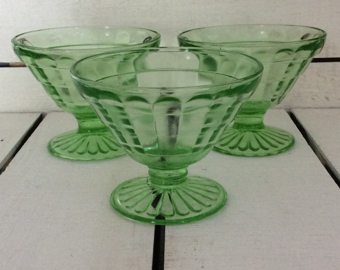 Set of 3 Vintage Anchor Hocking Block Optic Green Champagne/tall ...