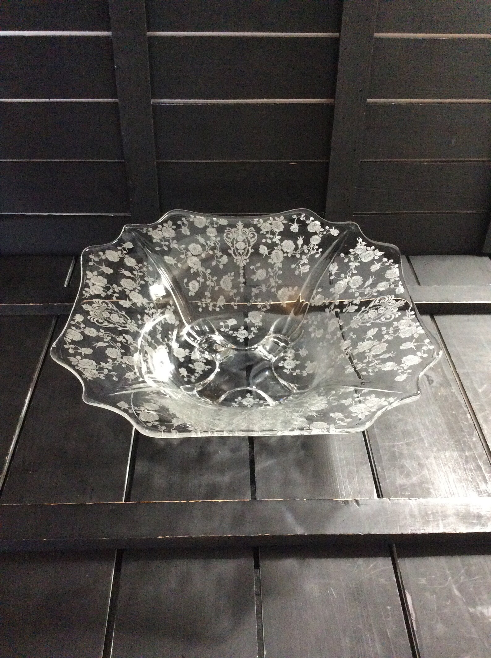 Vintage Cambridge Rose Point Clear Flared 4 Toed 12 Bowl - Etsy