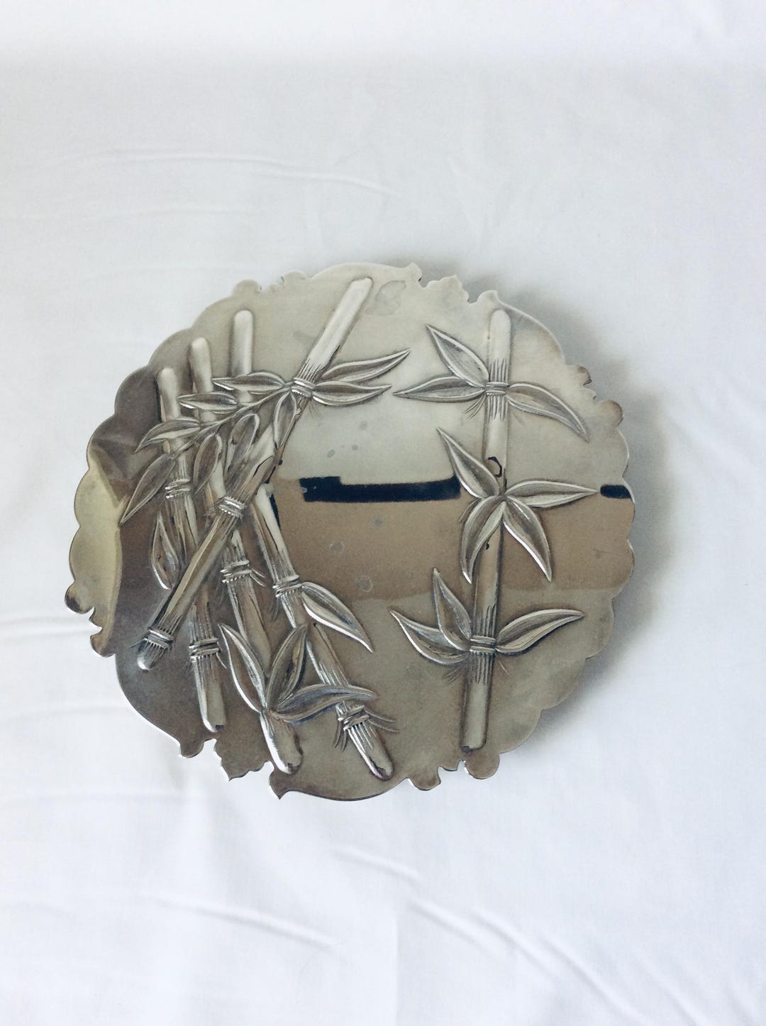 Sheridan Silver Plate Trivet Raised Bamboo Design Footed Made in USA ...