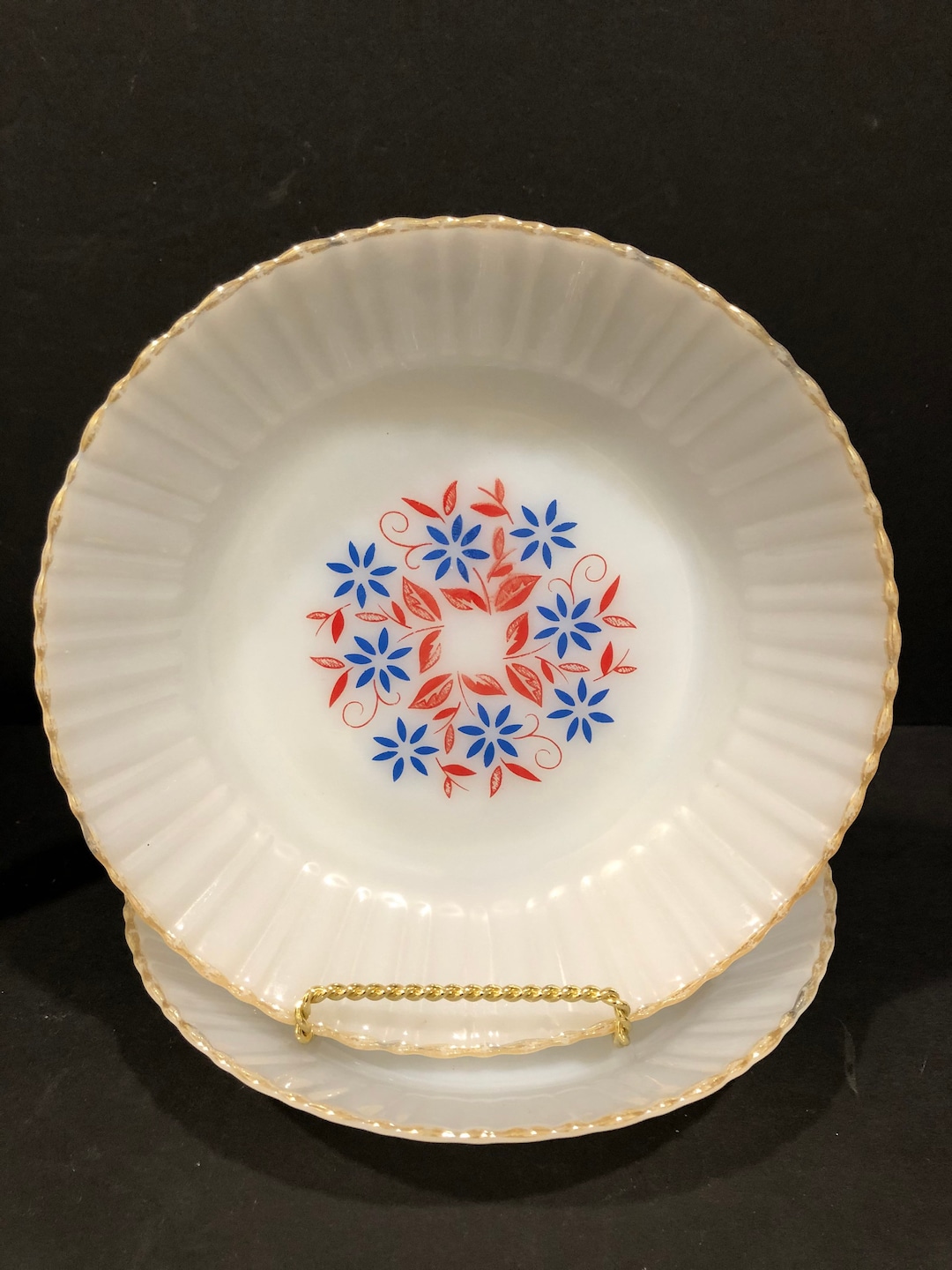 Crisa Dinnerware Red White and Blue With Gold Rim Made in Mexico ...