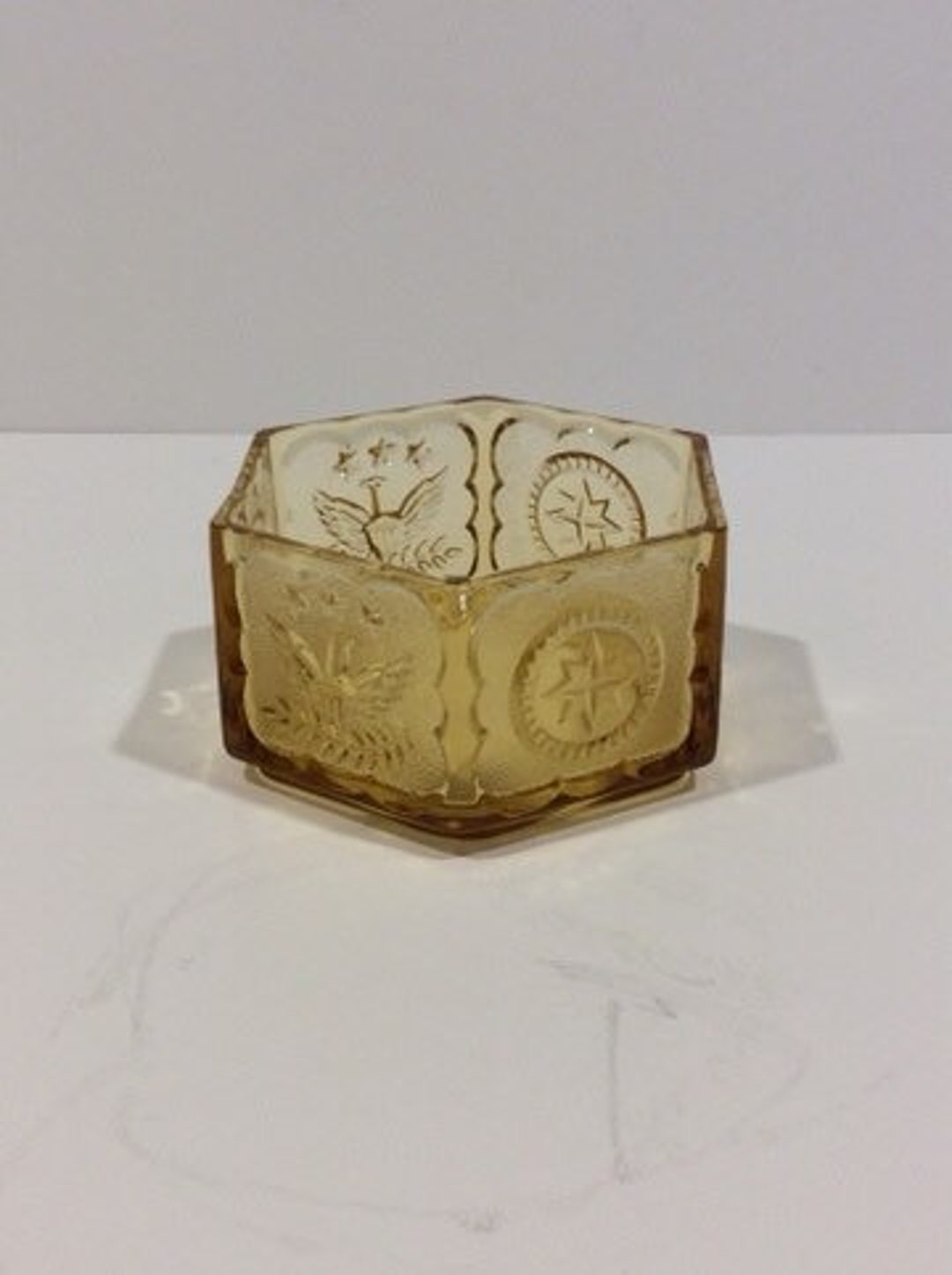 Vintage Tiara Colonial Amber Hexagon Candy Box Made in USA Replacement Discounted Discontinued ...