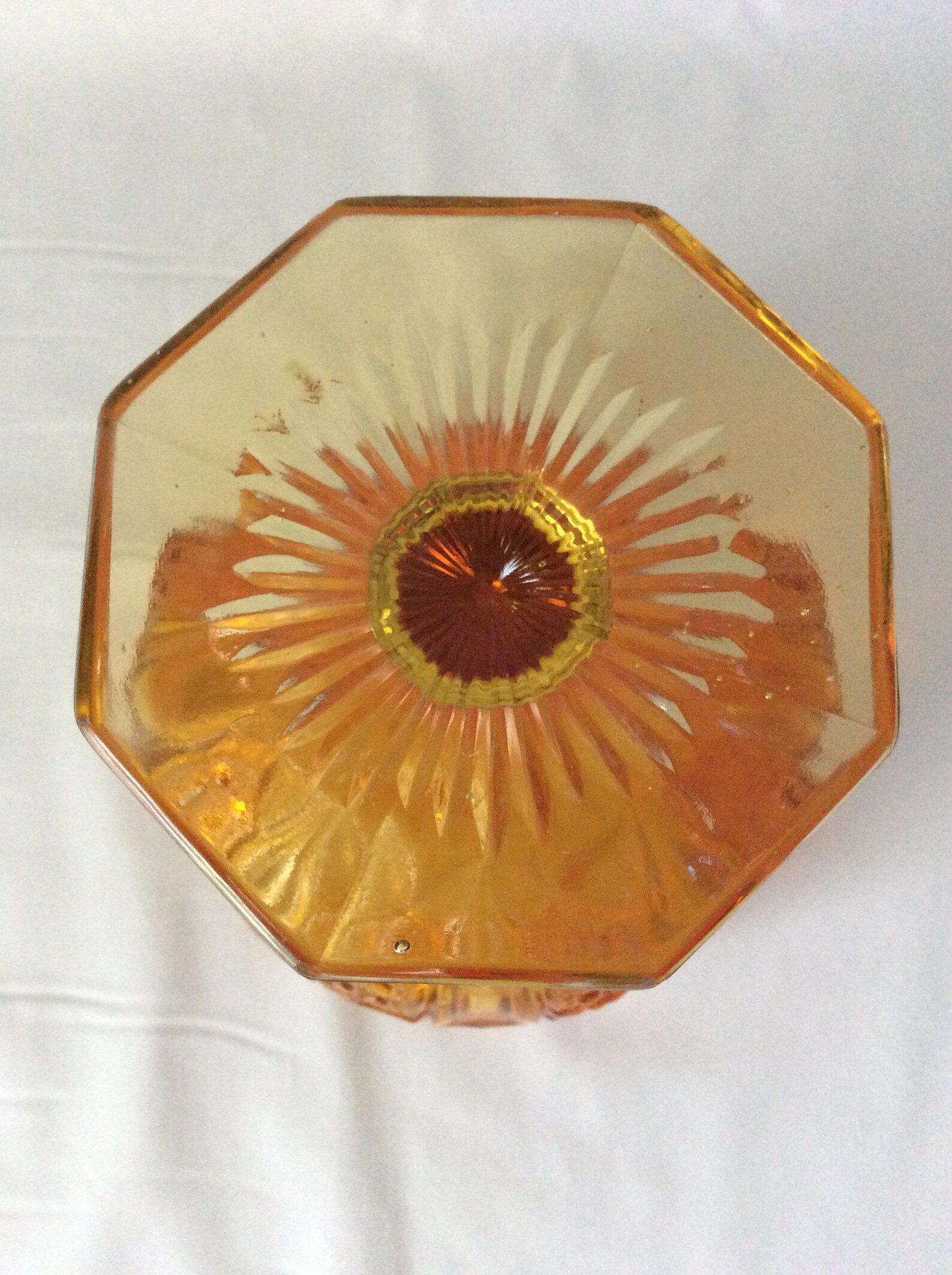 Smith Glass Quintec Amber Tall Compote Heritage Star Cane Panel Design ...