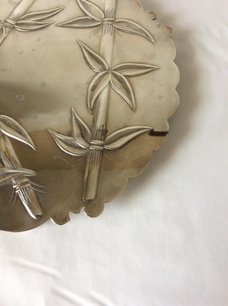 Sheridan Silver Plate Trivet Raised Bamboo Design Footed Made in USA ...