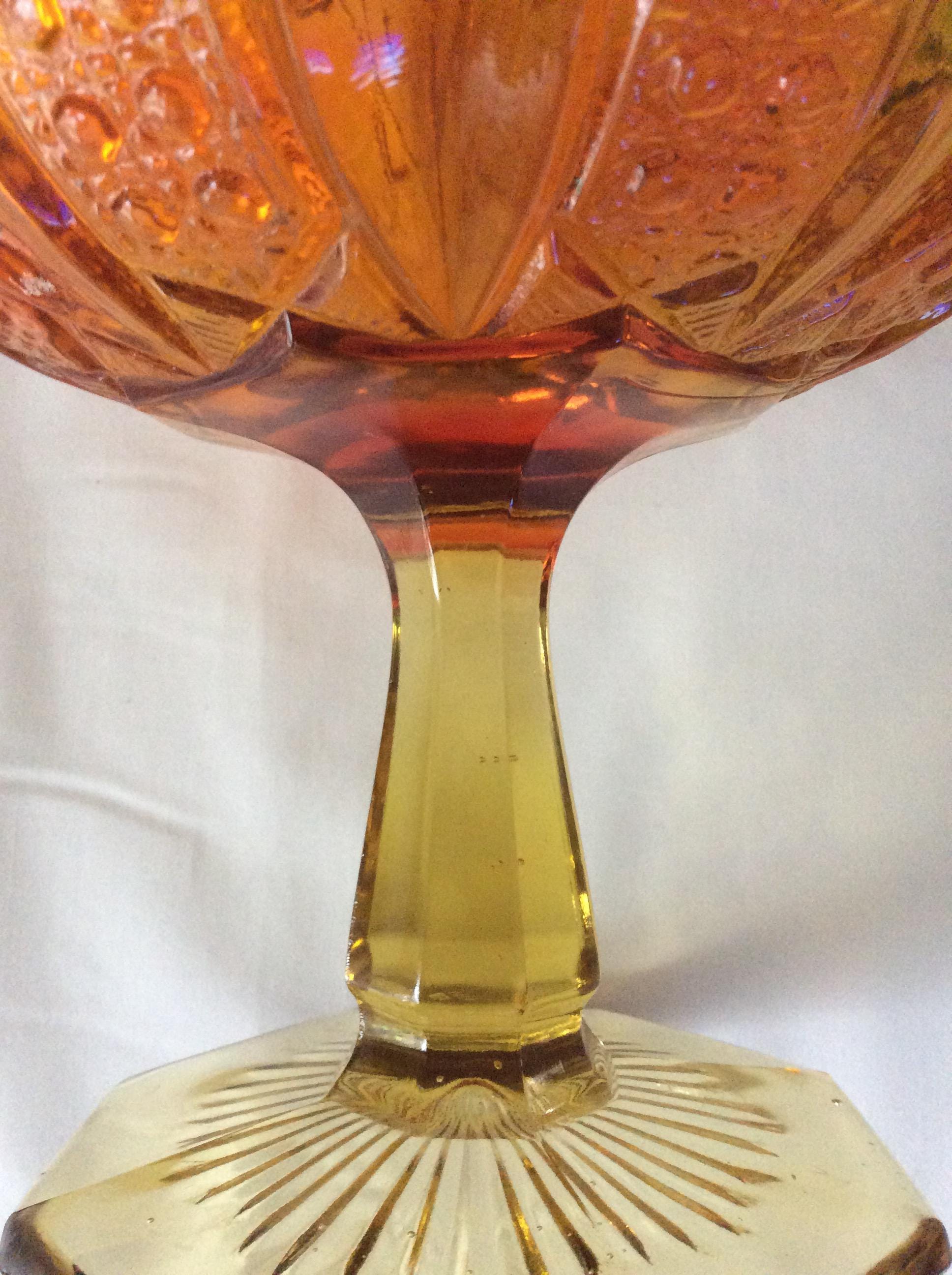 Smith Glass Quintec Amber Tall Compote Heritage Star Cane Panel Design ...