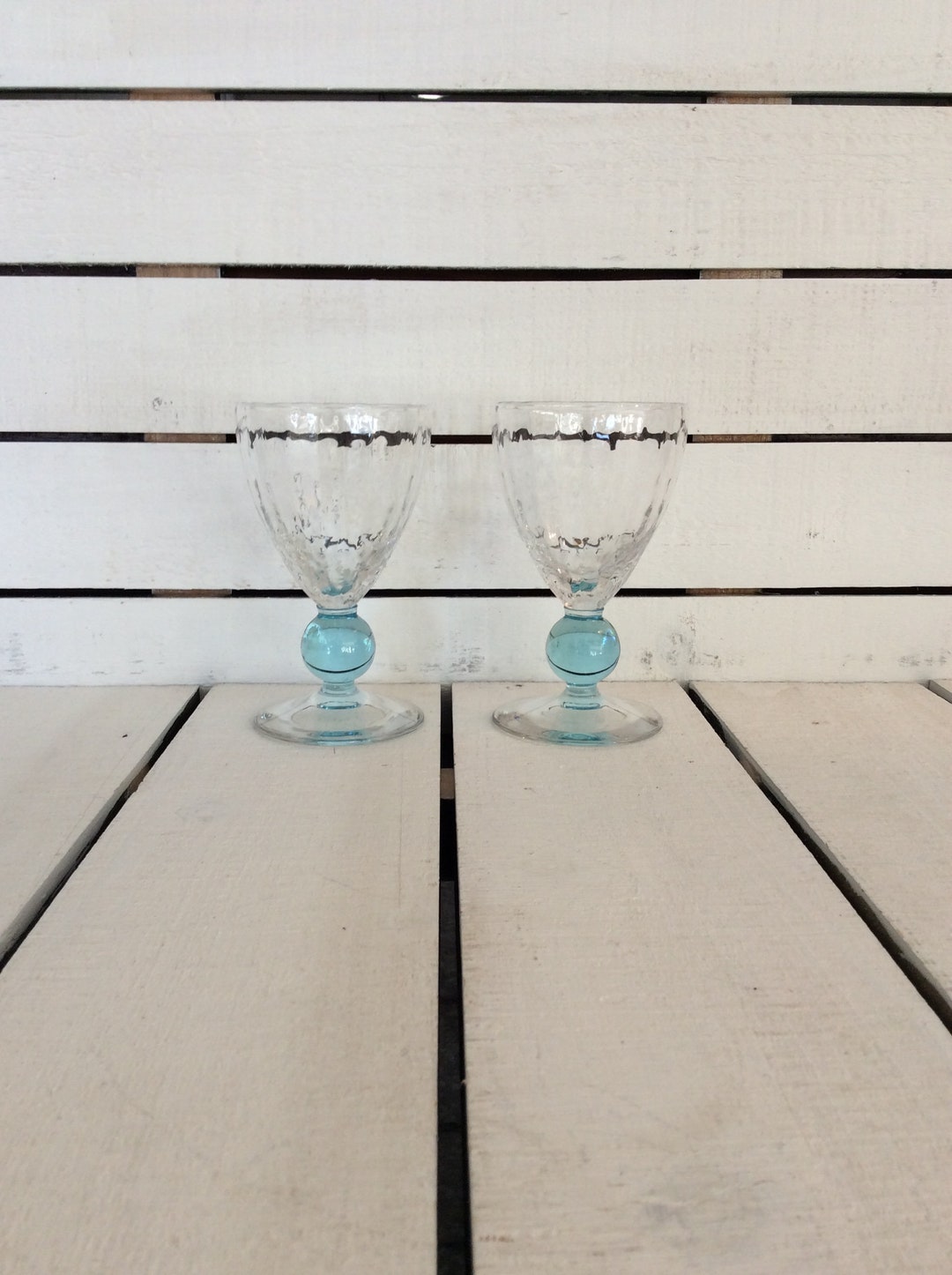 Bryce Wine Glasses in Contour Cerulean Block Optic Blue Stem Made in ...