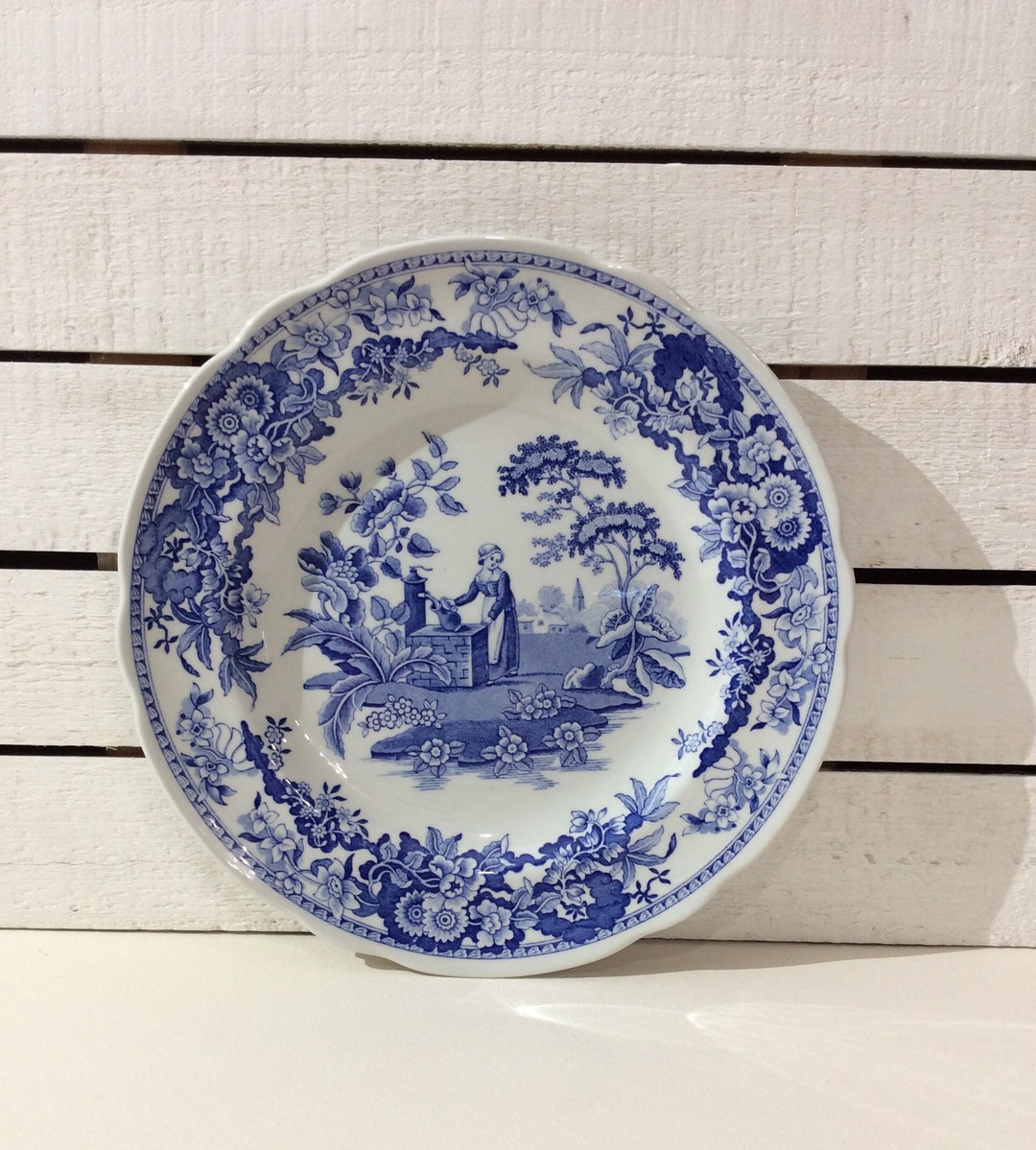 The Spode Blue Room Collection GIRL AT WELL Luncheon Plate Blue and ...