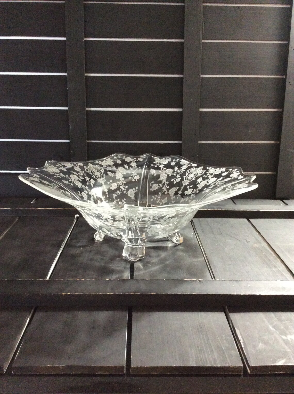 Vintage Cambridge Rose Point Clear Flared 4 Toed 12 Bowl - Etsy
