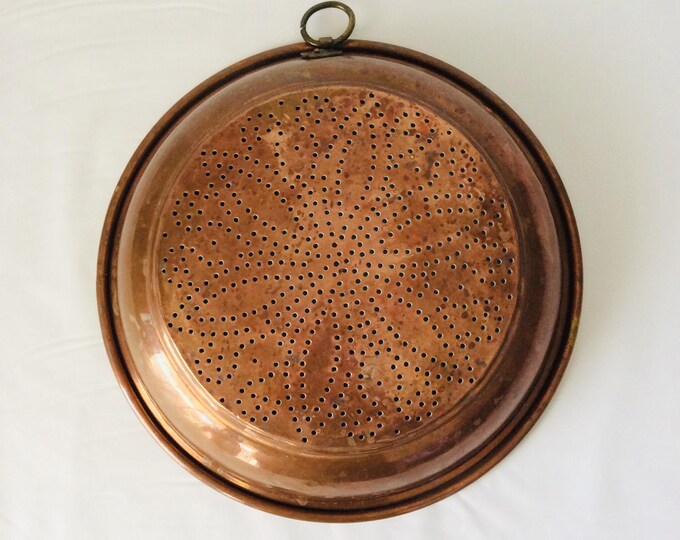 Copper Colander Sieve Wall Decor Fruit Bowl Punch Work Country Kitchen ...