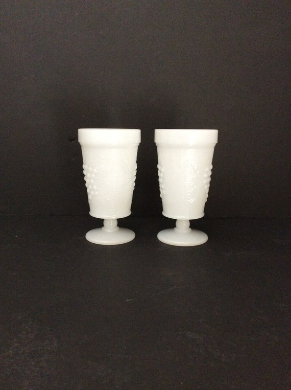 Drink & Barware Set of 2 Vintage Footed Goblets in Translucent Milk ...