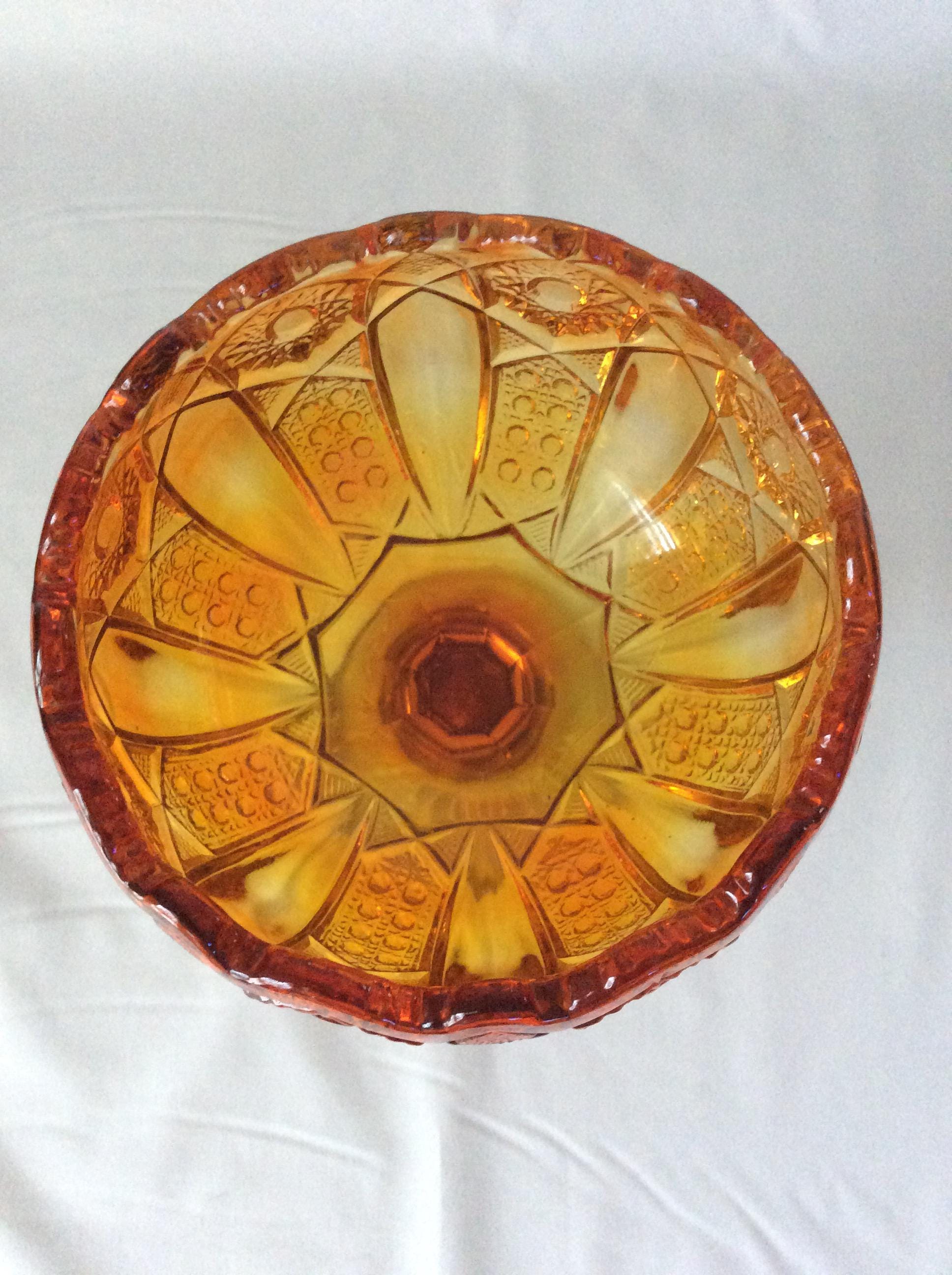 Smith Glass Quintec Amber Tall Compote Heritage Star Cane Panel Design ...