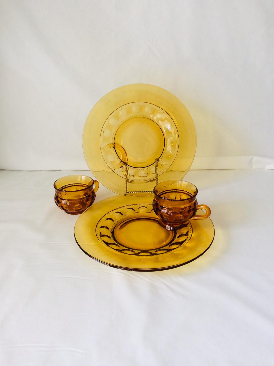 Colony Color Crown Dark Amber Snack Sets 2 Plates/2 Cups Vintage Made ...