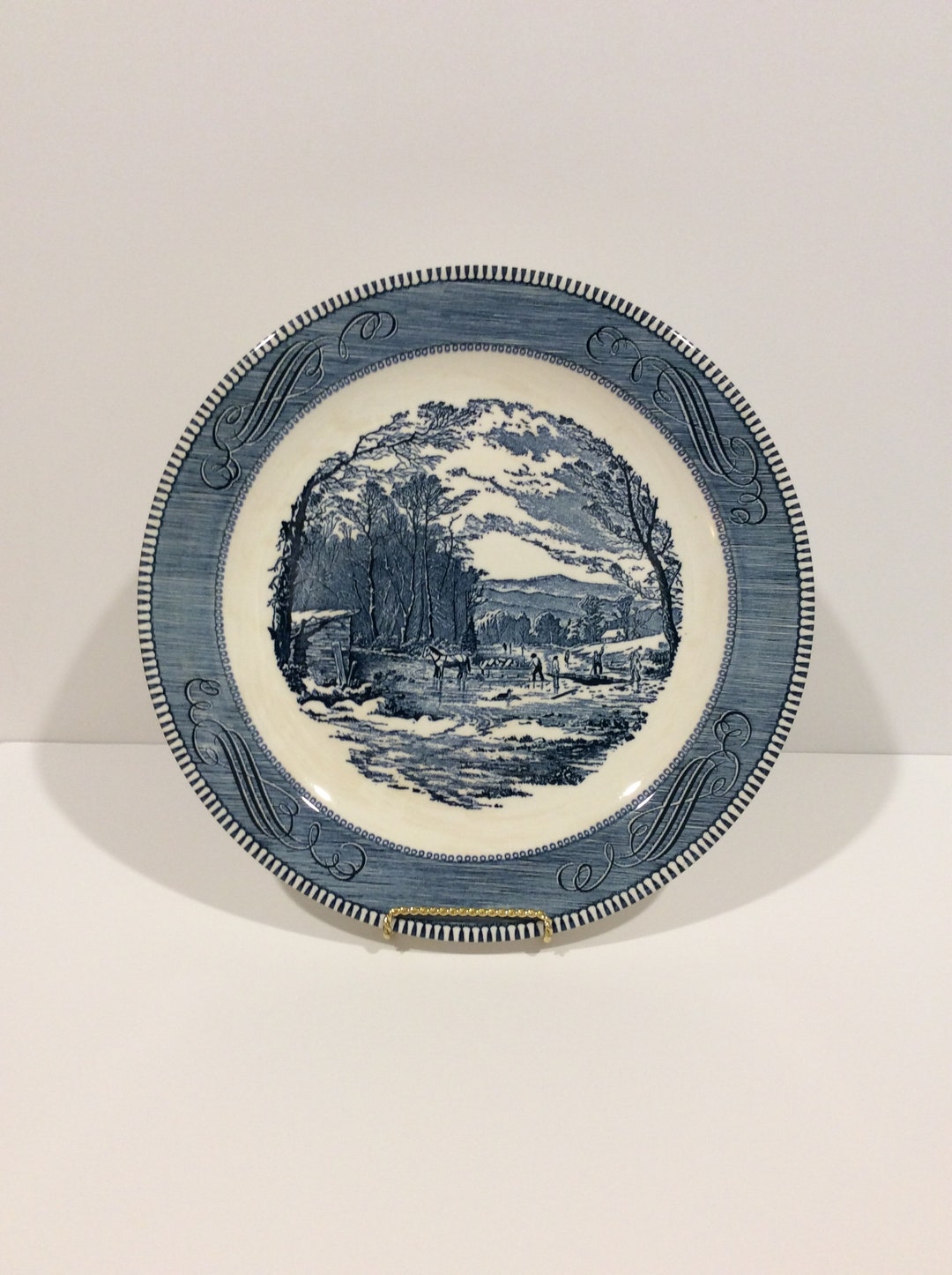 Royal (USA) Courier & Ives Blue 12" Chop Plate Round Platter Made in ...