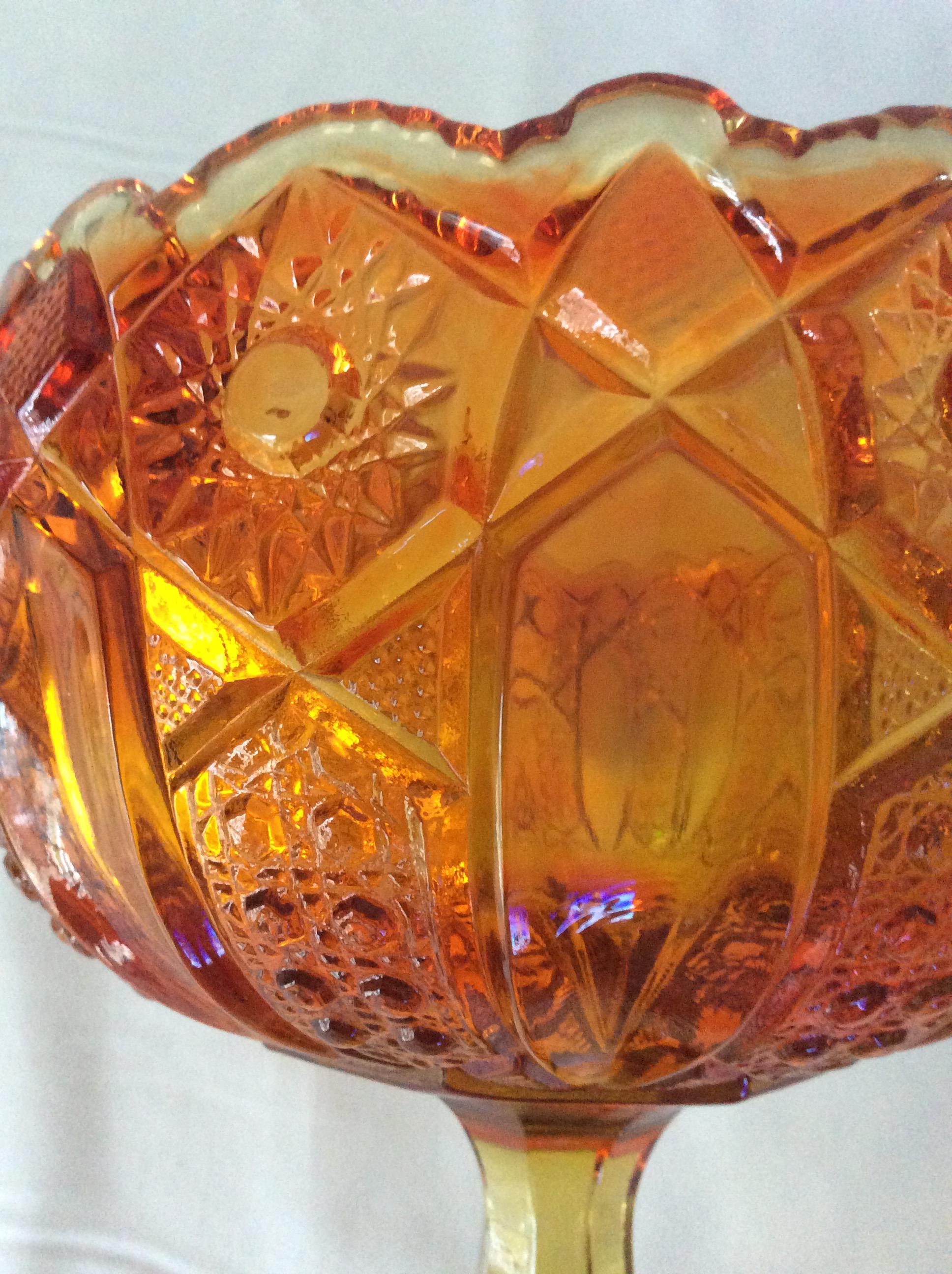 Smith Glass Quintec Amber Tall Compote Heritage Star Cane Panel Design ...