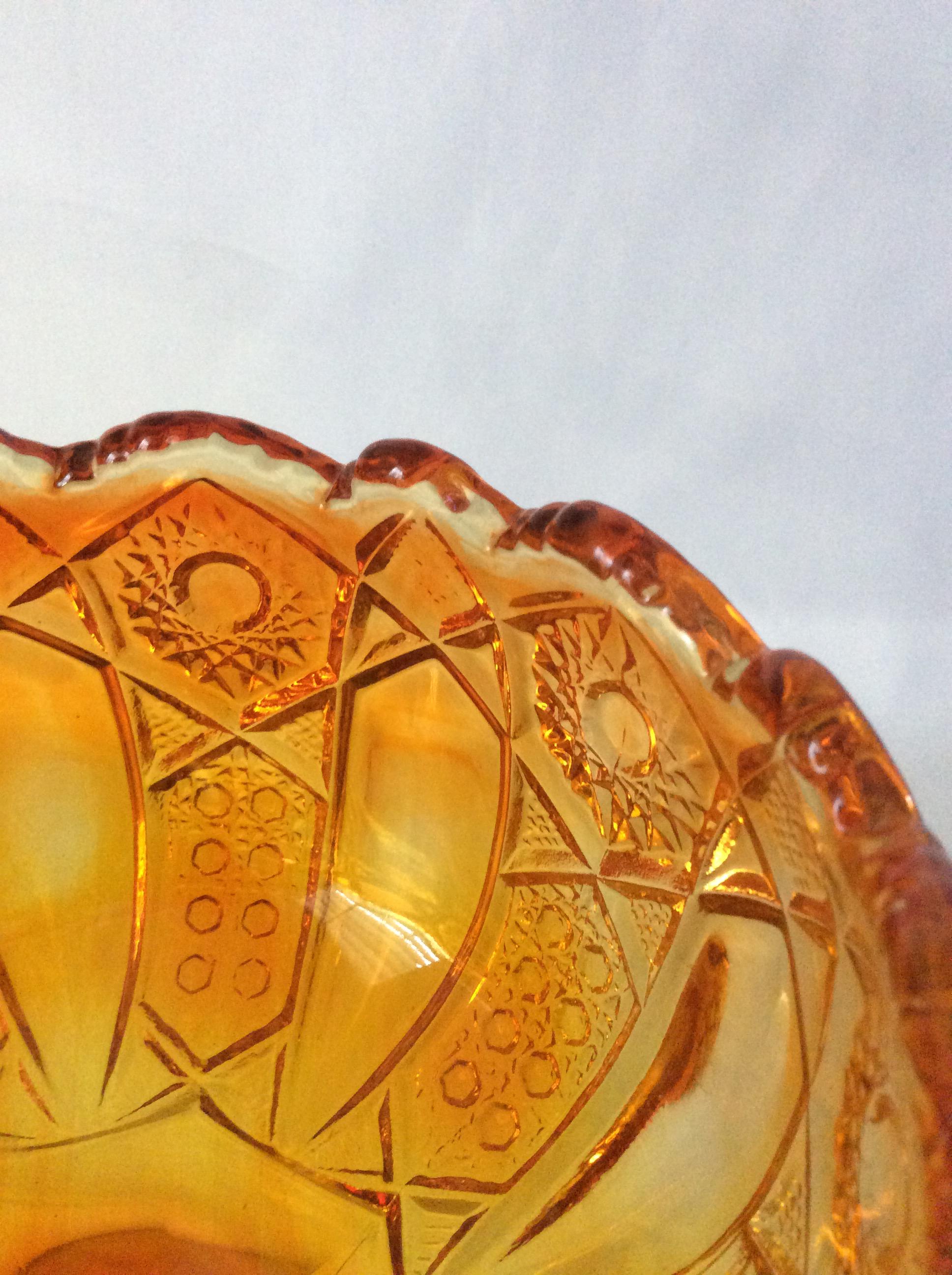 Smith Glass Quintec Amber Tall Compote Heritage Star Cane Panel Design ...