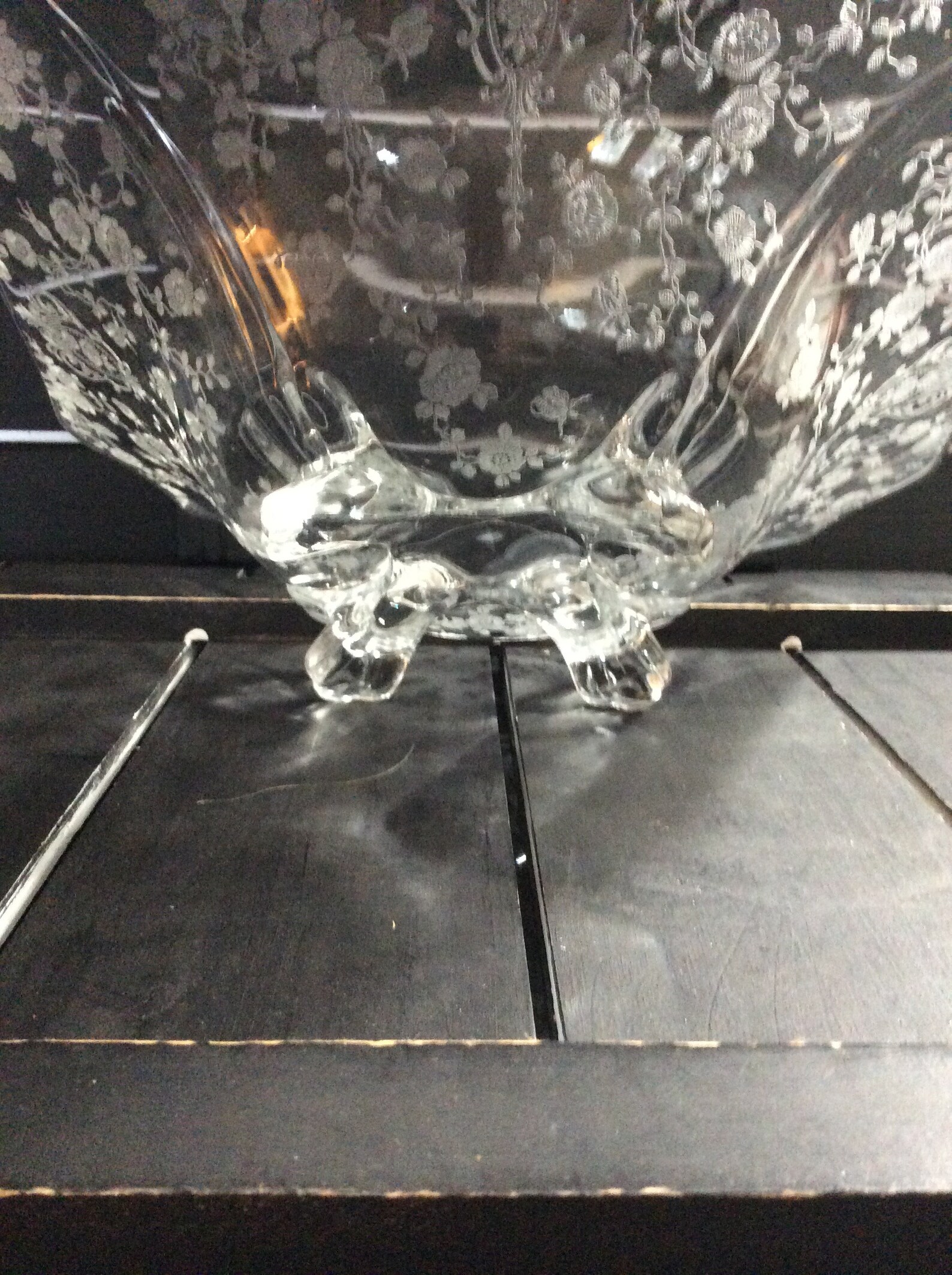 Vintage Cambridge Rose Point Clear Flared 4 Toed 12 Bowl - Etsy