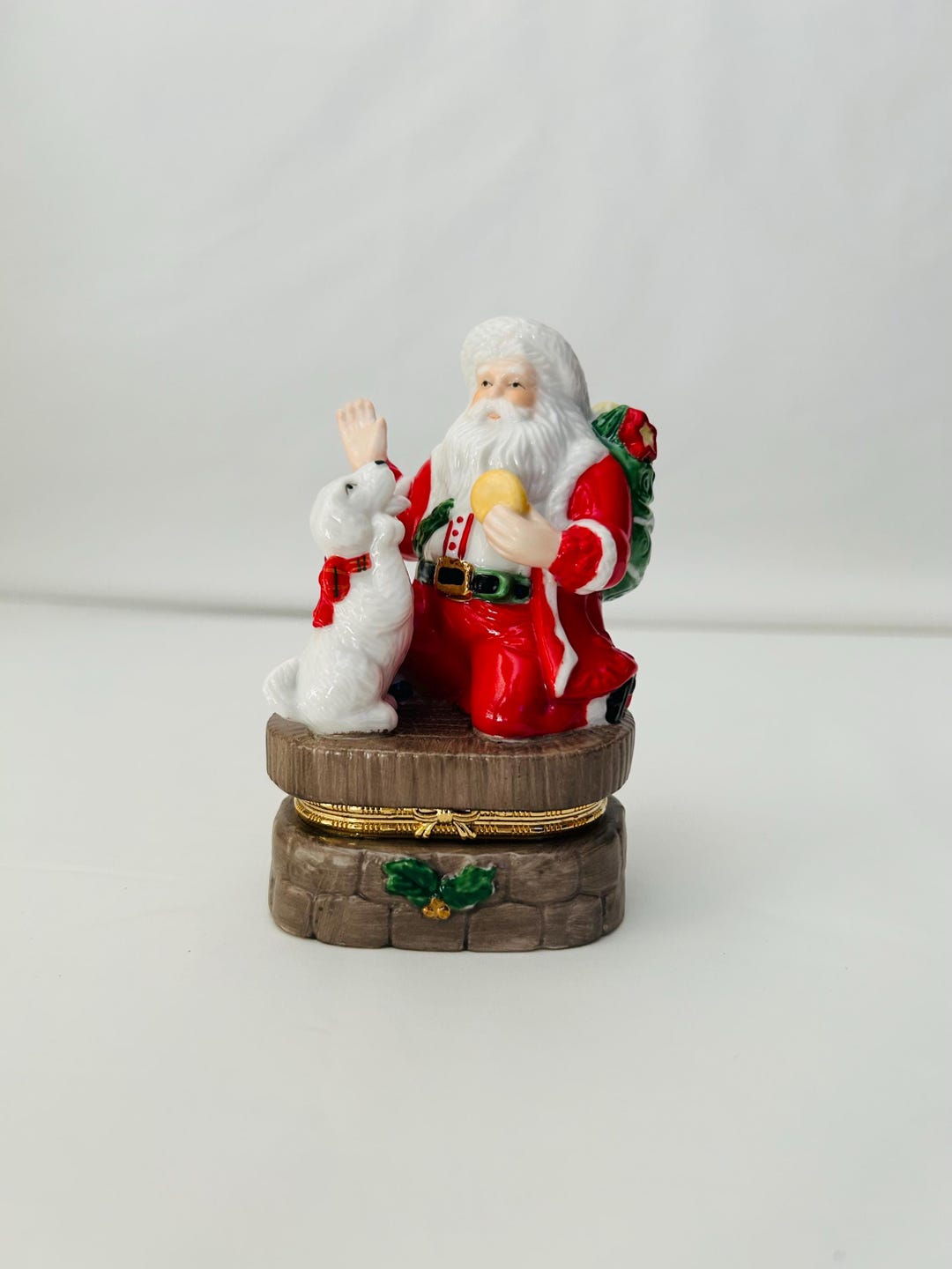 Scottie Dog and Santa Claus Hinged Trinket Box Vintage Christmas ...