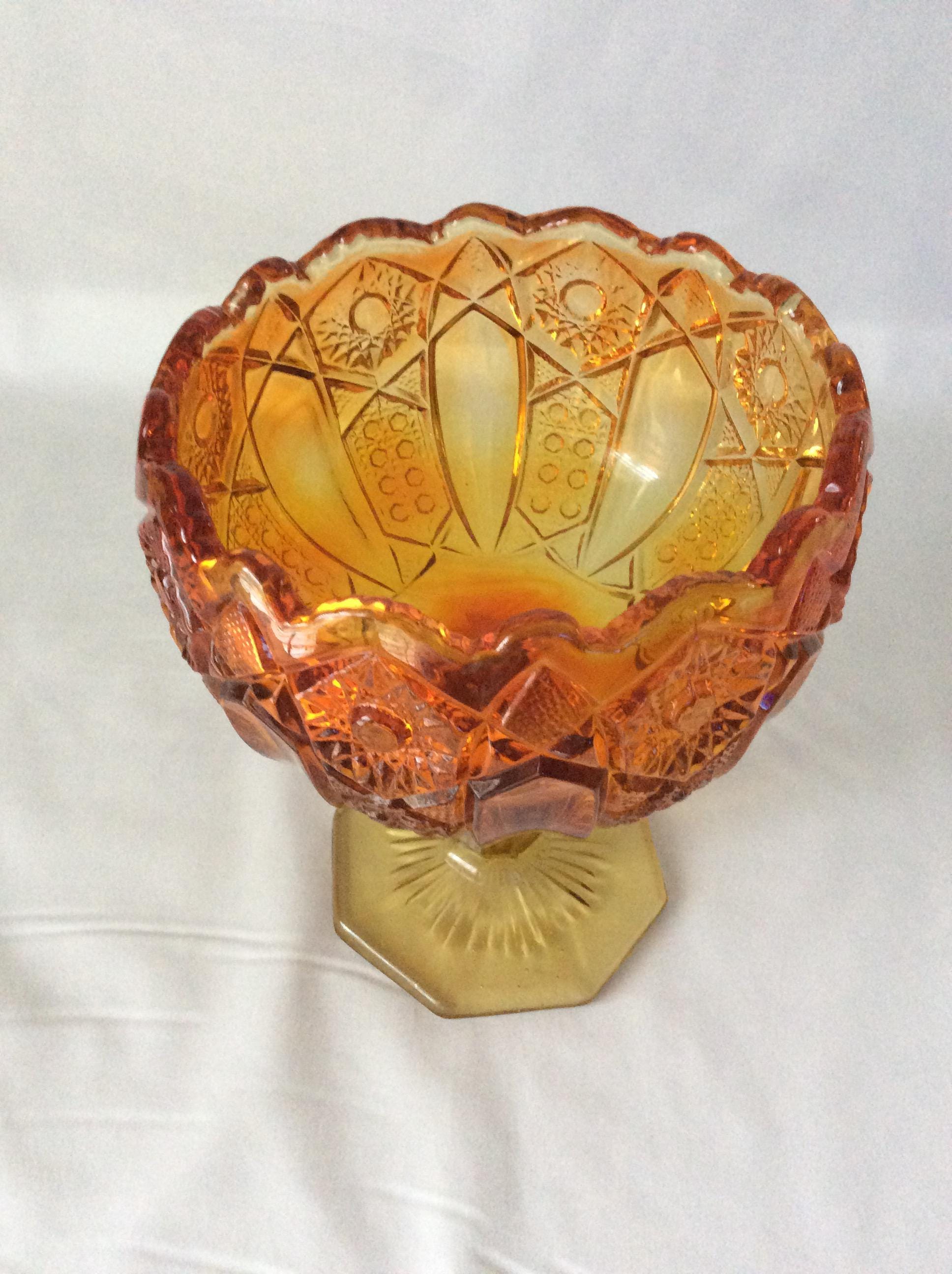 Smith Glass Quintec Amber Tall Compote Heritage Star Cane Panel Design ...