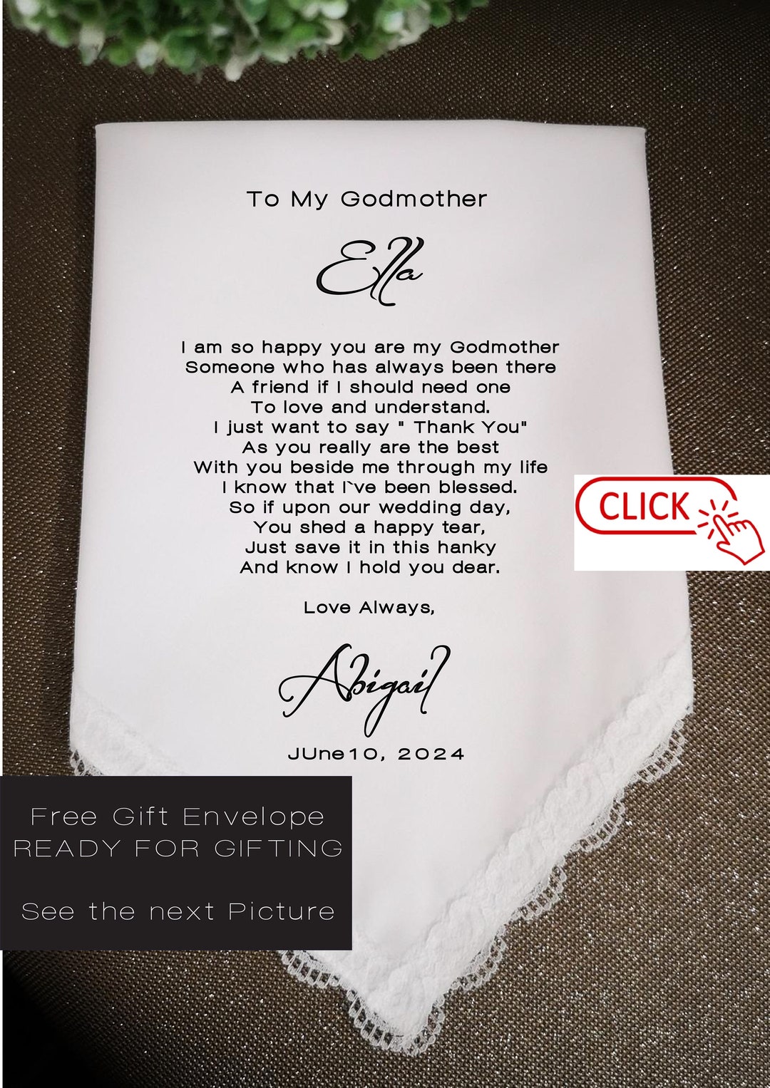 Godmother Gift From Bride,wedding Lace Handkerchief, Print,godparent ...
