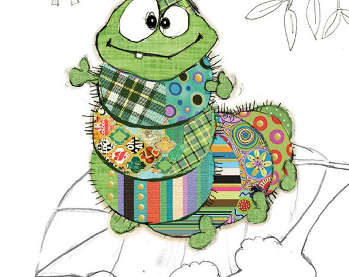 Bug Art Birthday Cedric Caterpillar Greetings Card & Envelope FREE UK ...