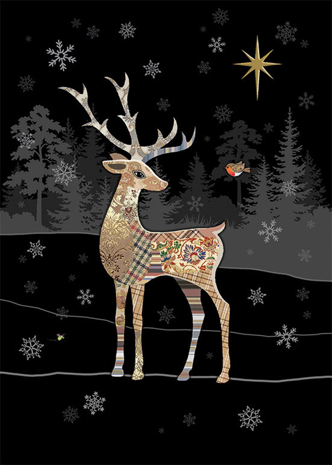 Bug Art Christmas Card Reindeer Robin Greetings Card FREE UK POSTAGE - Etsy